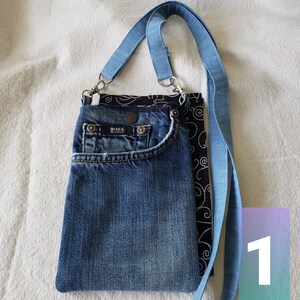 Denim Phone Crossbody Bag, Hand Sewn, Recycled Jeans, Top Opening With ...