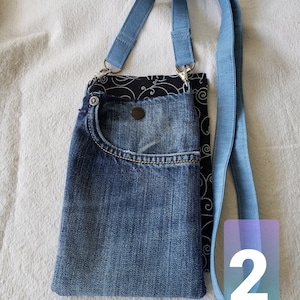 Denim Phone Crossbody Bag, Hand Sewn, Recycled Jeans, Top Opening With ...