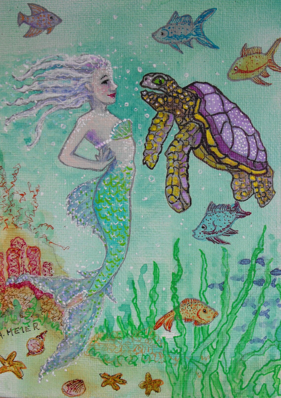 Original Mermaid Art Acrylic Inks on Canvas Board Fantasy - Etsy