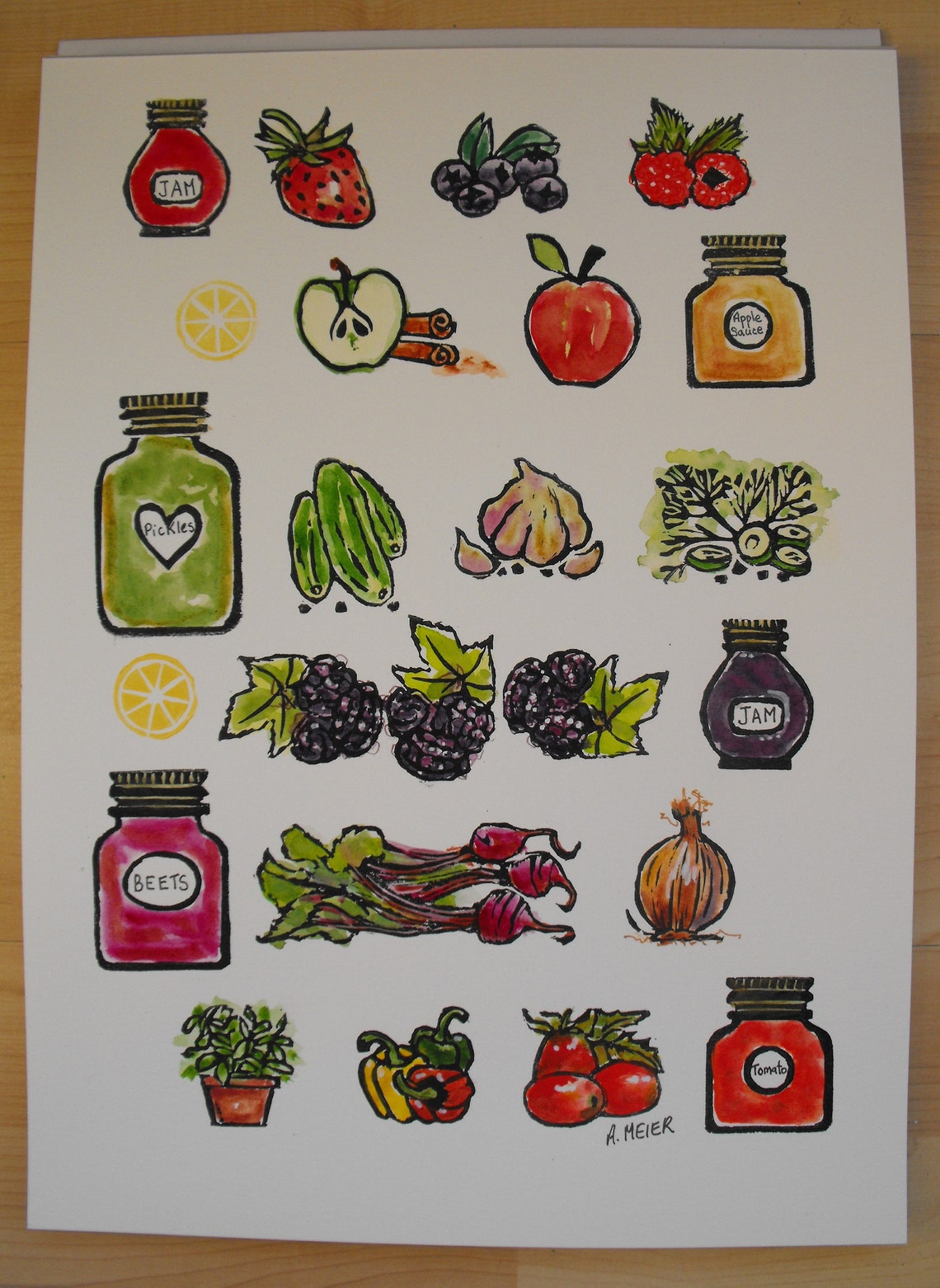 Food Art Original Linocut Block Print of Mason Jars Canning - Etsy