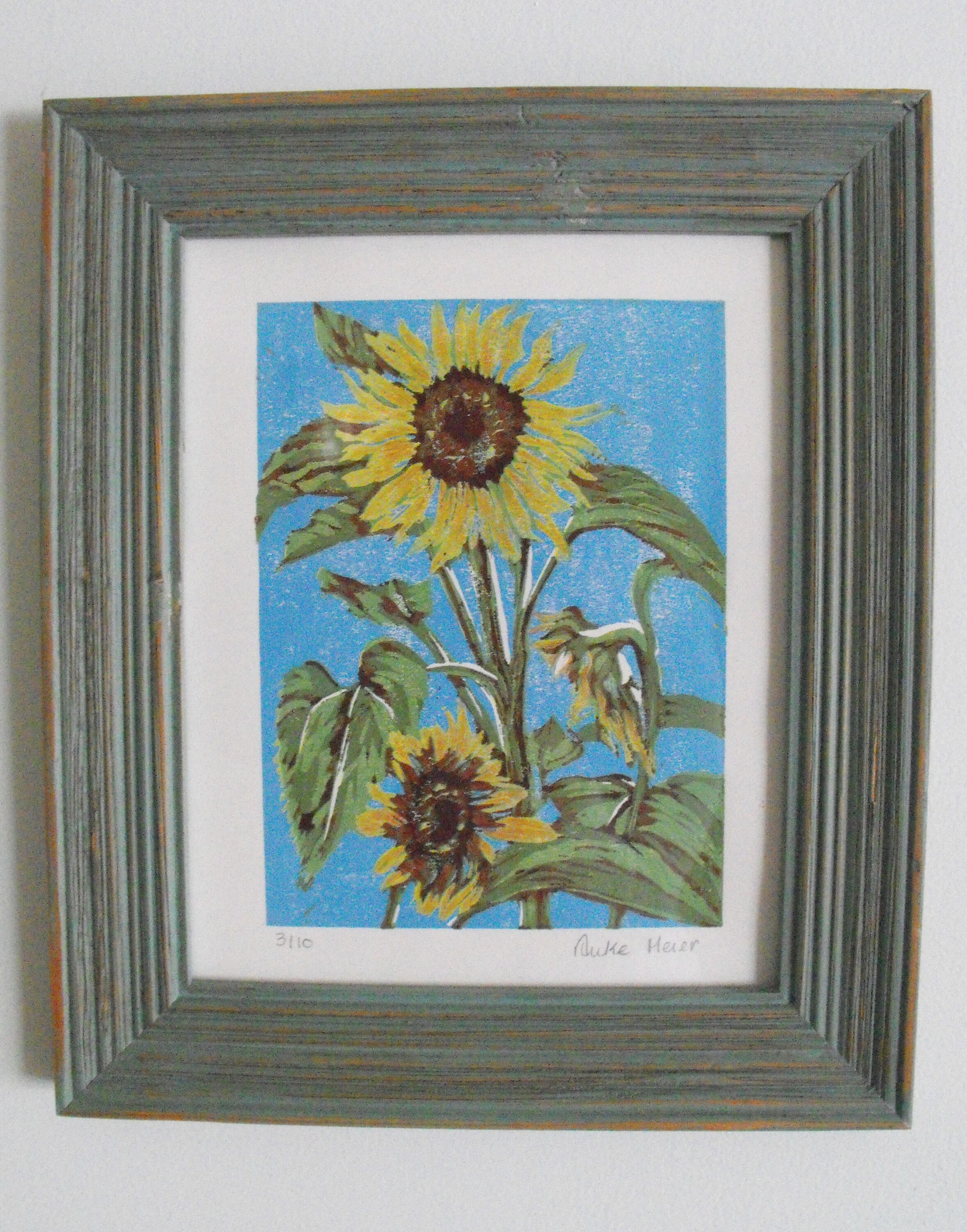 Sunflowers, Original 6 Colour Reduction Linocut Block Print, Relief ...