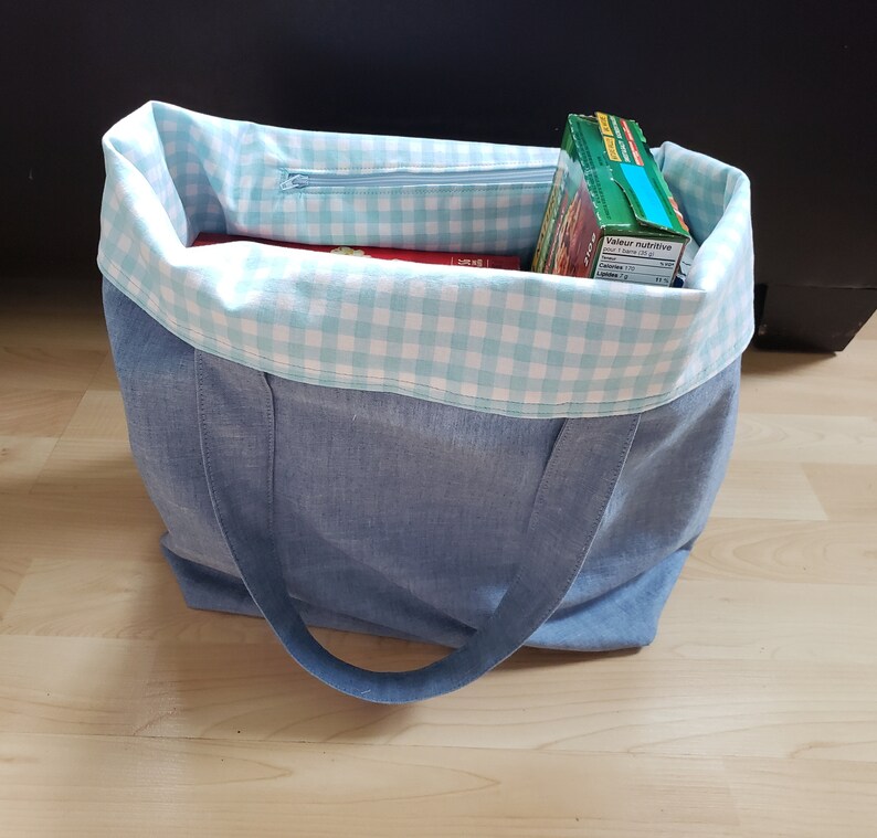 Blue Denim Reusable Grocery/shopping Market Bag, Reversible, Washable ...