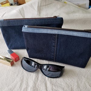 Denim Patchwork Zipper Pouch, Hand Sewn Recycled Jeans, Stuff Storage ...