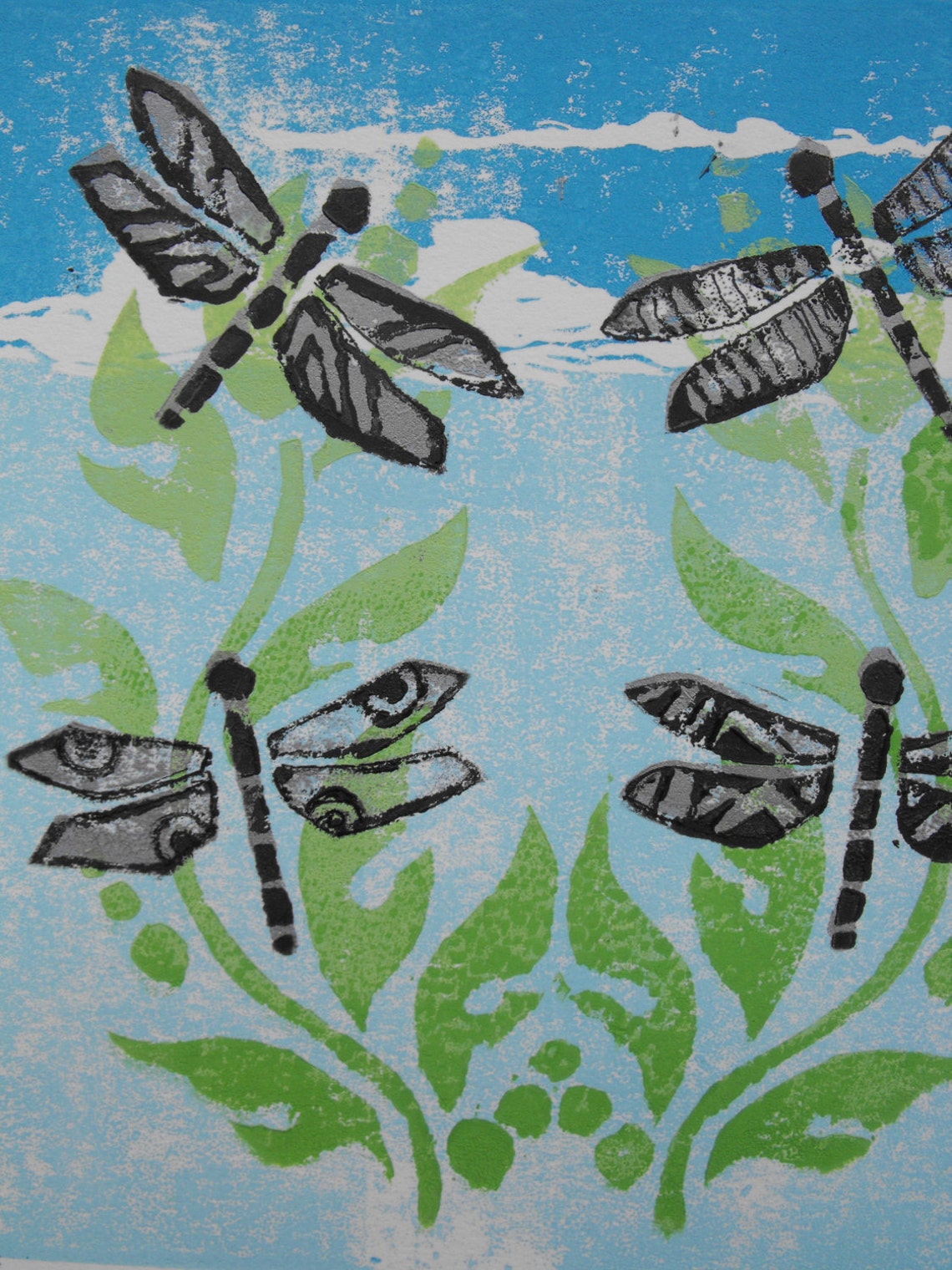 Dragonfly in Spring Original 6 Colour Linocut Block Print - Etsy