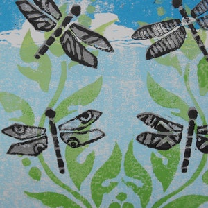 Dragonfly in Spring, Original 6 Colour Linocut Block Print, Relief ...