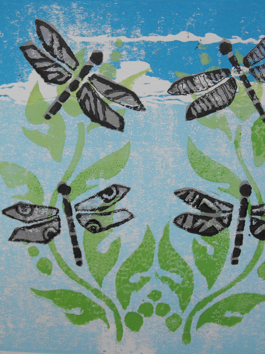 Dragonfly in Spring Original 6 Colour Linocut Block Print - Etsy