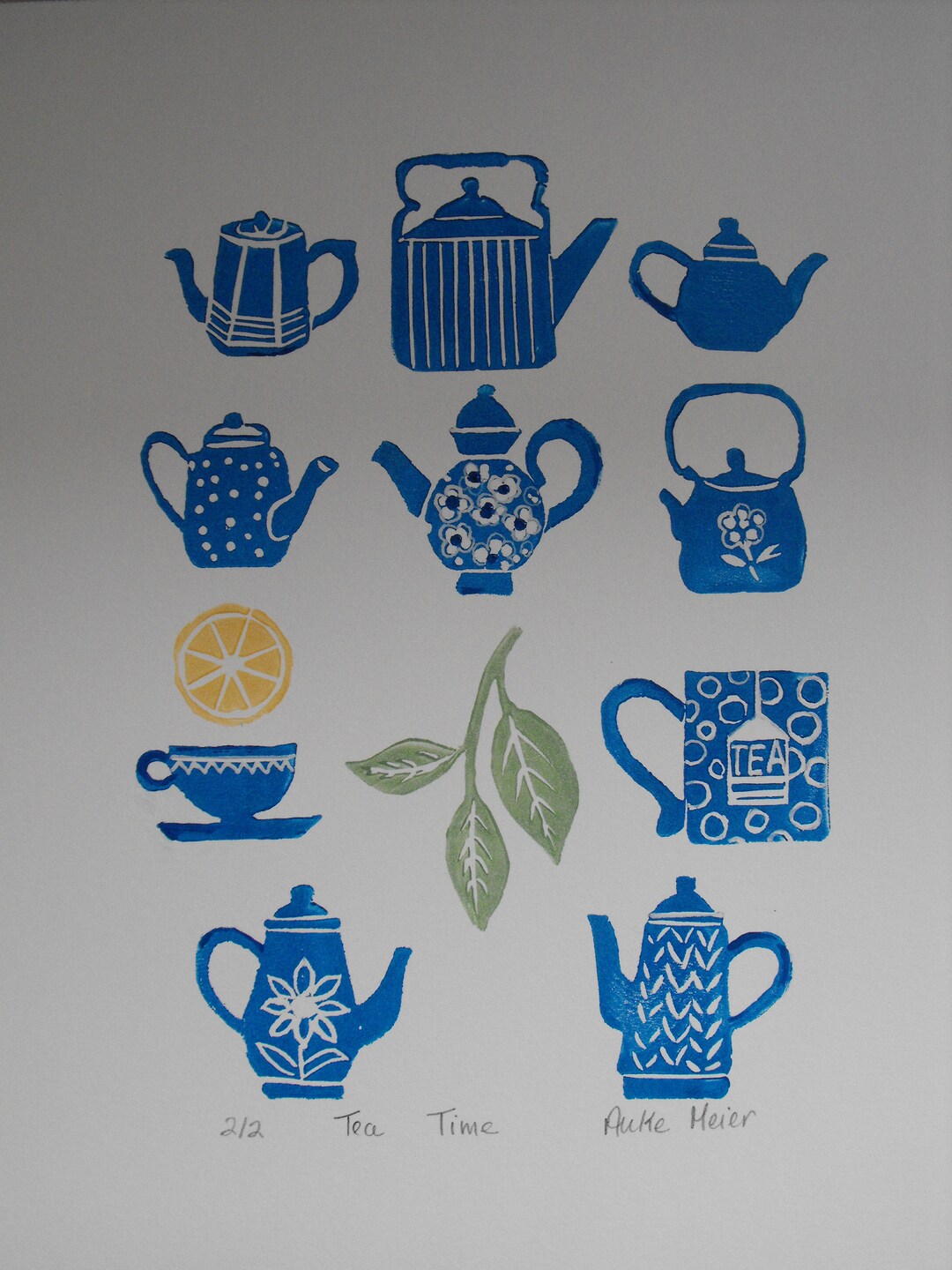 Blue Teapot Linocut Print, Modern Kitchen Art, Tea Time Design - Etsy