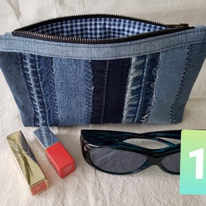 Denim Patchwork Zipper Pouch, Hand Sewn Recycled Jeans, Stuff Storage ...