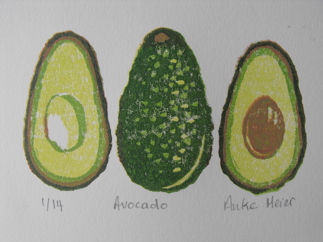 Avocado Print, Fruit and Vegetable Kitchen Décor, Original Linocut ...