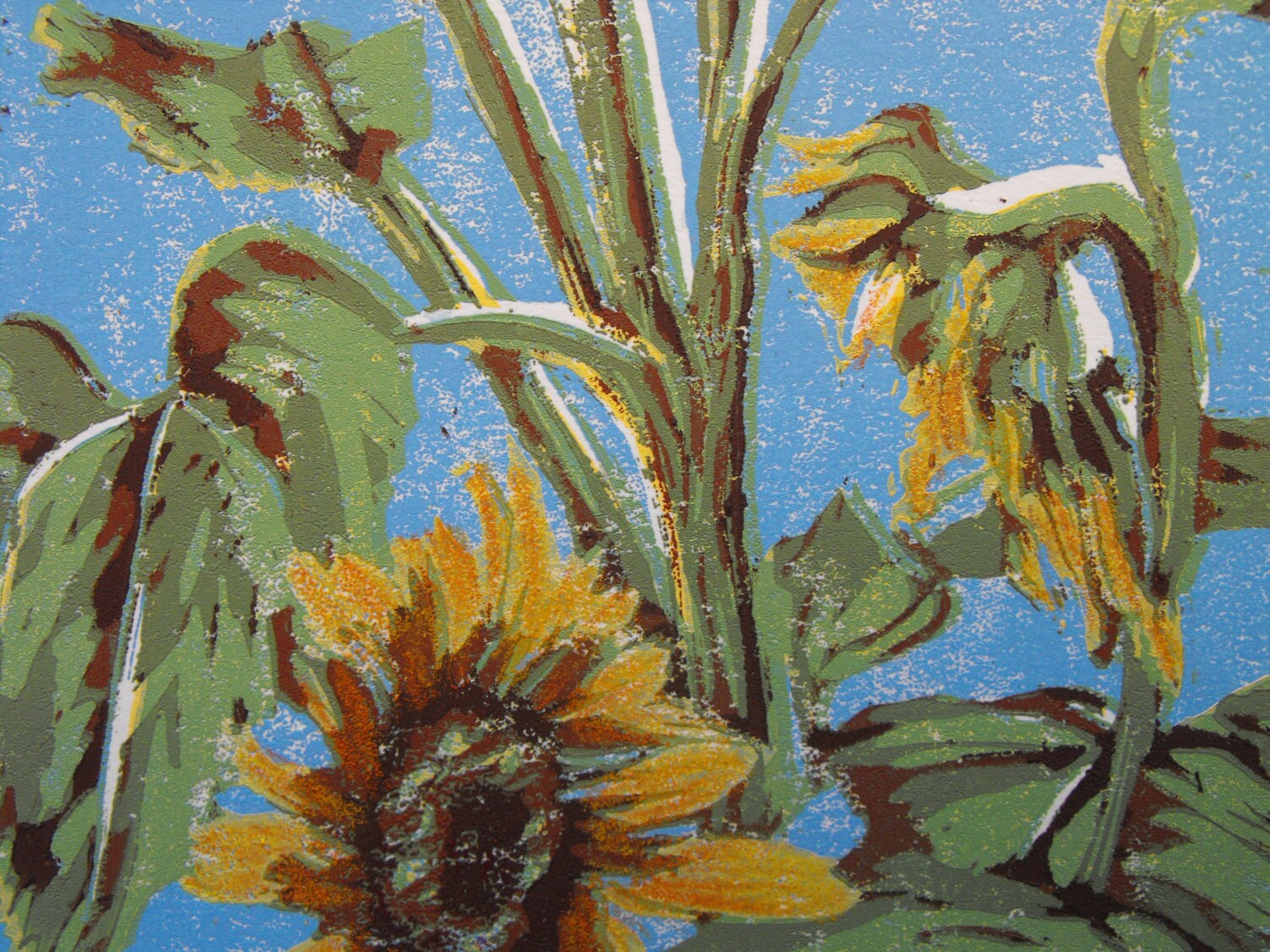 Sunflowers original 6 colour reduction linocut block print | Etsy