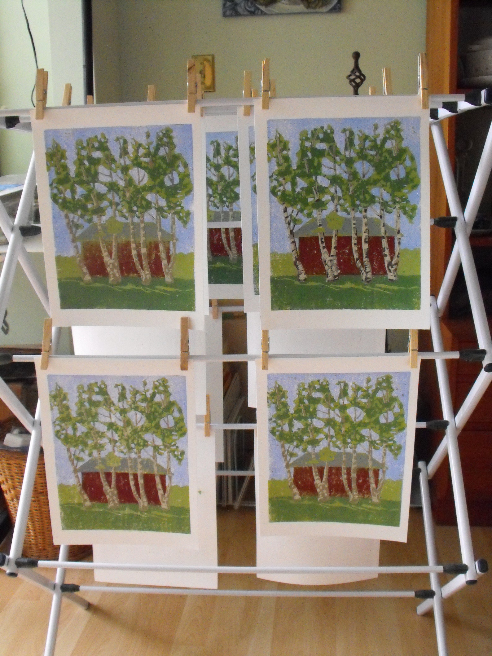 Birch Tree Stand Red Garage Original Linocut Block Print 9 - Etsy