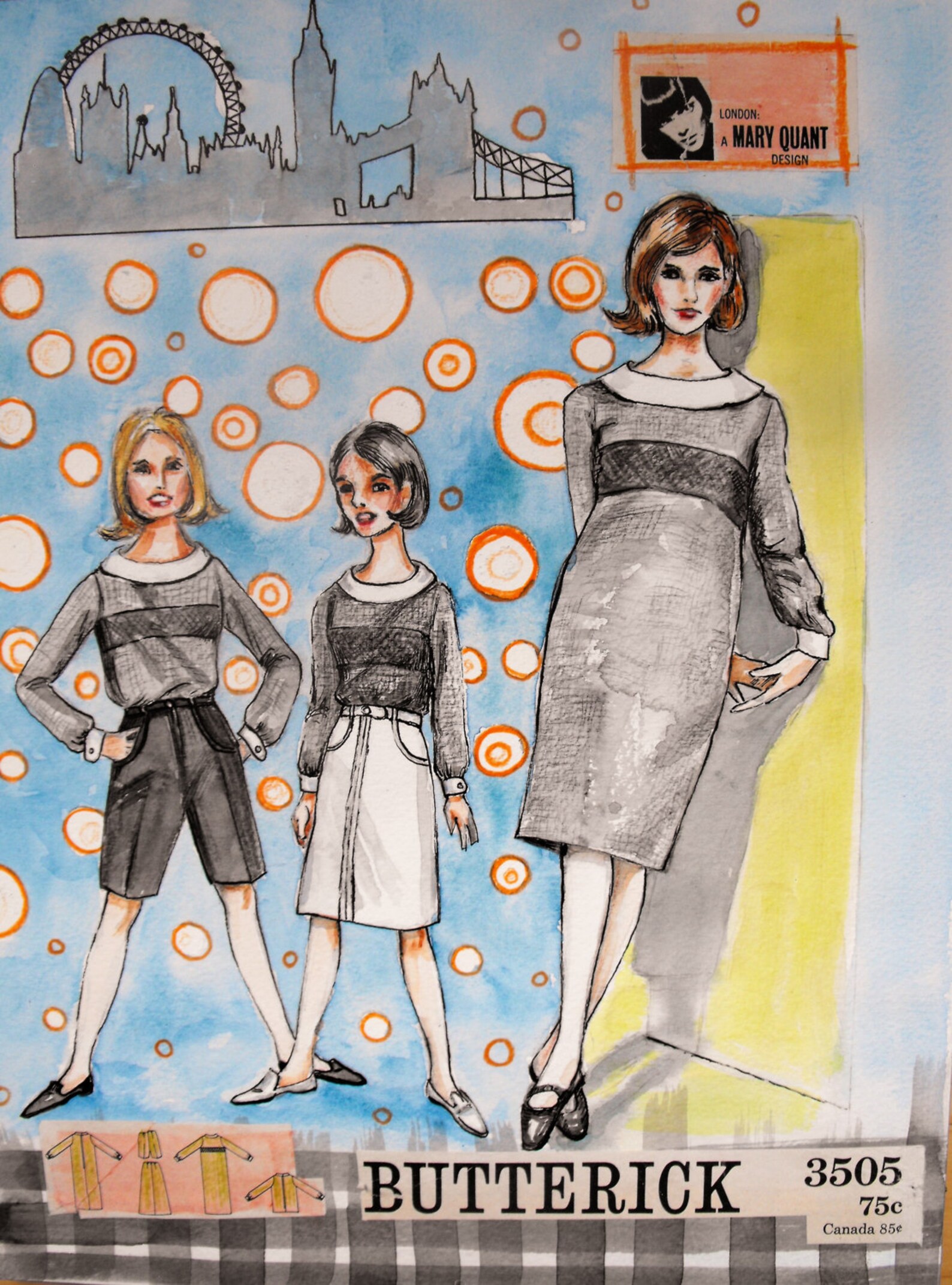 Sewing pattern collage vintage Mary Quant sixties fashion | Etsy