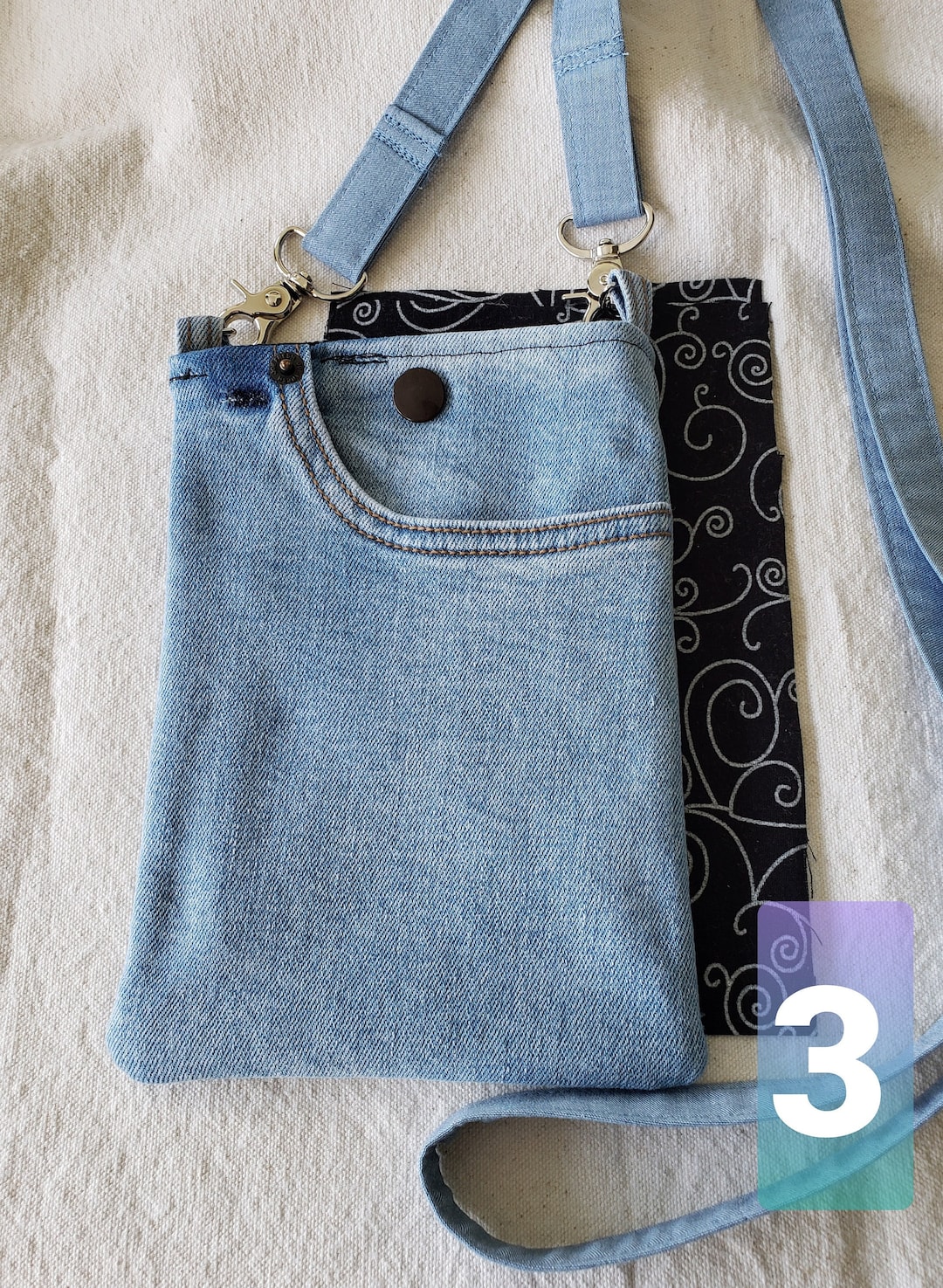 Denim Phone Crossbody Bag, Hand Sewn, Recycled Jeans, Top Opening With ...