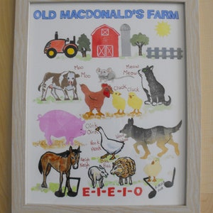 Old Macdonald Had a Farm, Popular Kindergarten Song, Original Linocut ...