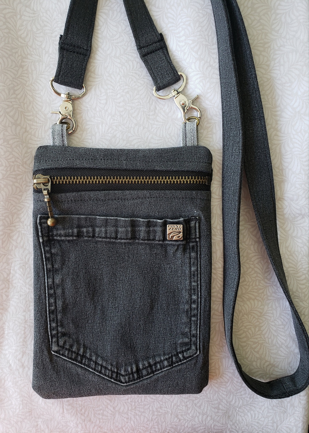 Black Denim Phone Crossbody Bag, Hand Sewn, Recycled Jeans, Back ...