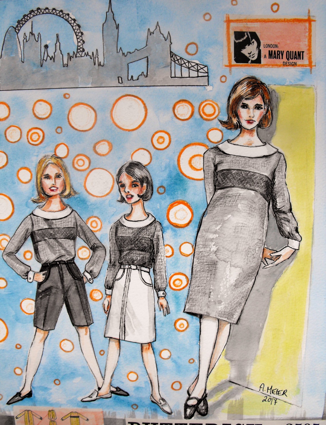 Sewing pattern collage vintage Mary Quant sixties fashion | Etsy