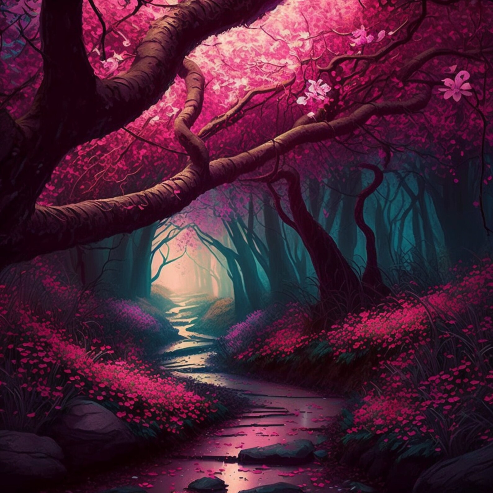 Cherry Blossom Forest With Gentle Stream - Etsy