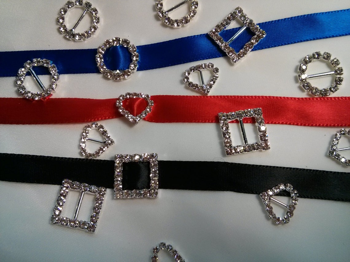 Set of 6 Rhinestone Buckle Ribbon Slider for Wedding Decorations 15 Mm ...