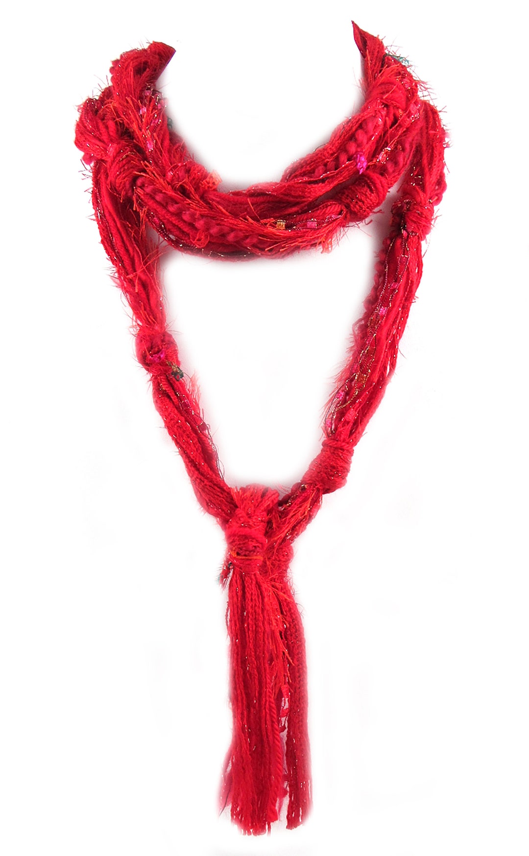 Red Boho Hippie Scarf for Woman | Long Skinny Scarf | Bohemian Style ...