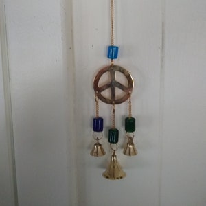 Shiny Peace Sign Wind Chime in Brass With Beads and Bells - Etsy