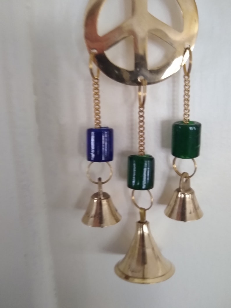 Shiny Peace Sign Wind Chime in Brass With Beads and Bells - Etsy