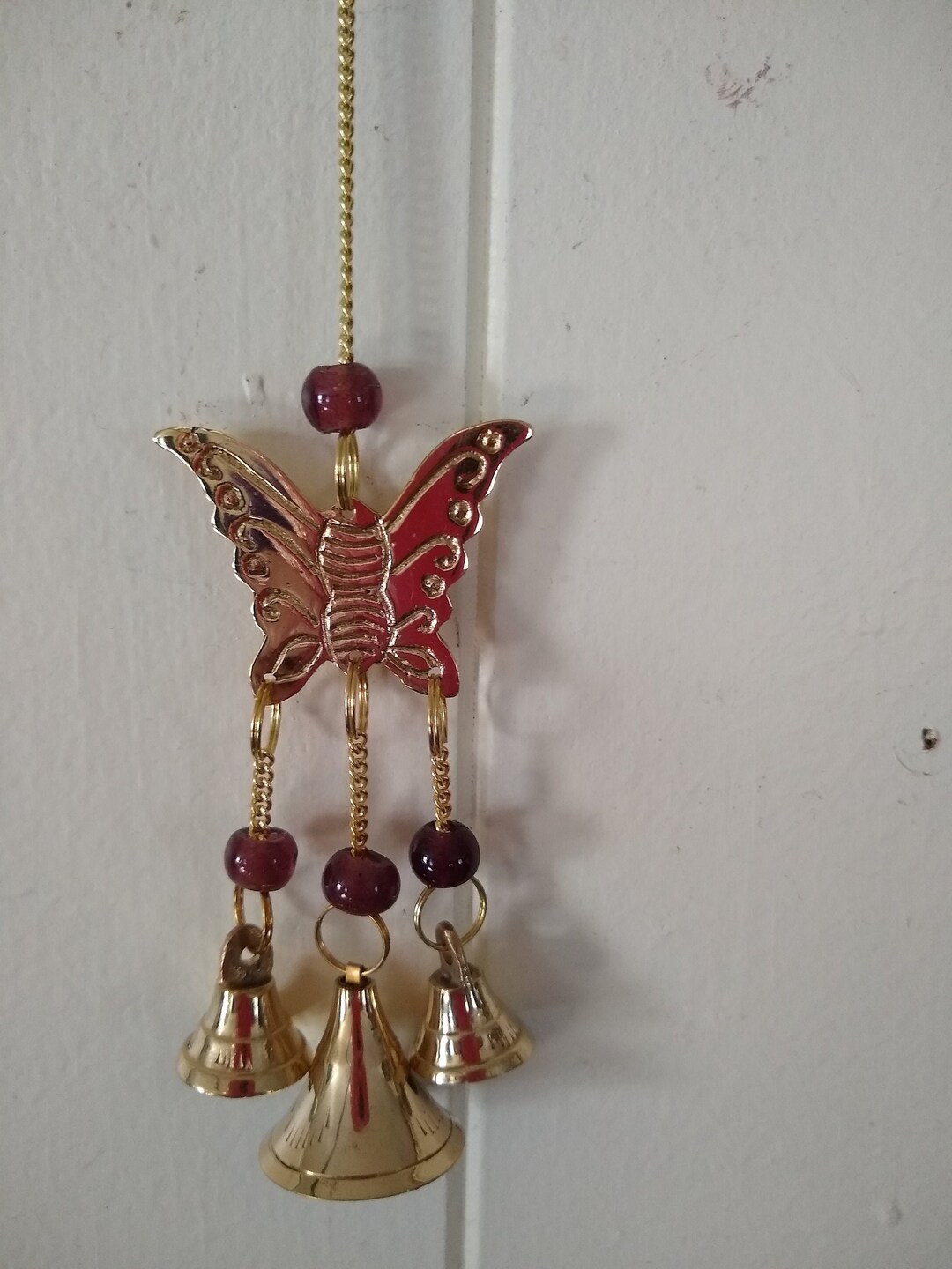 Shiny Butterfly Wind Chime in Brass With Beads and Bells - Etsy