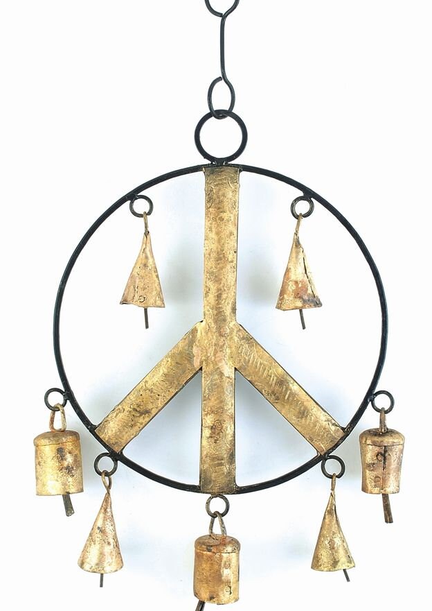 Peace sign wind chime with bells in iron | Etsy