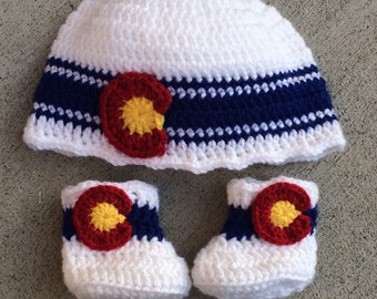 Crochet Baby Blue Colorado Hat and Baby Booties Set newborn | Etsy