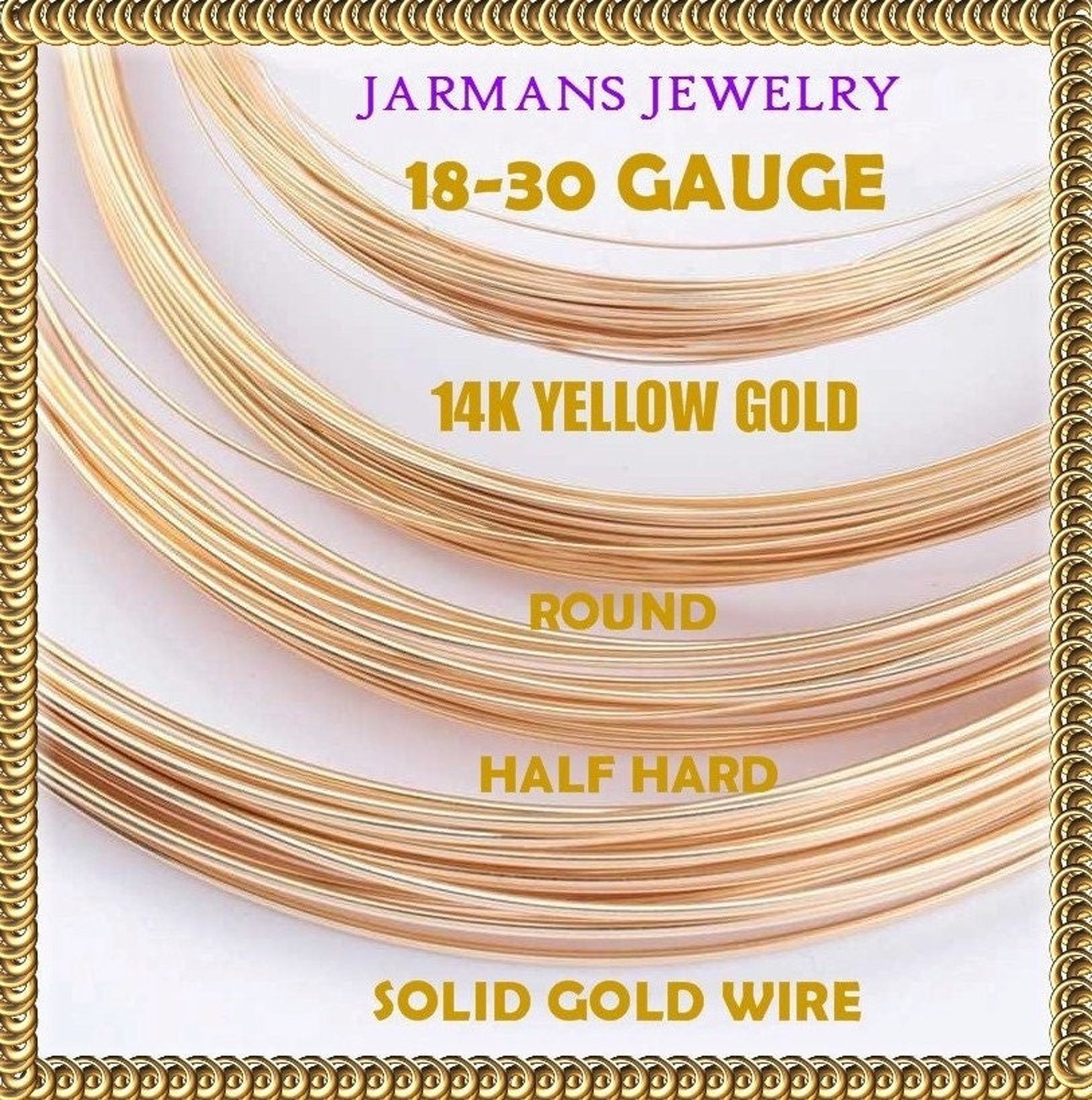 14K SOLID YELLOW GOLD Wire, 18-30 Gauge, Round, 1/2 Hard - Etsy