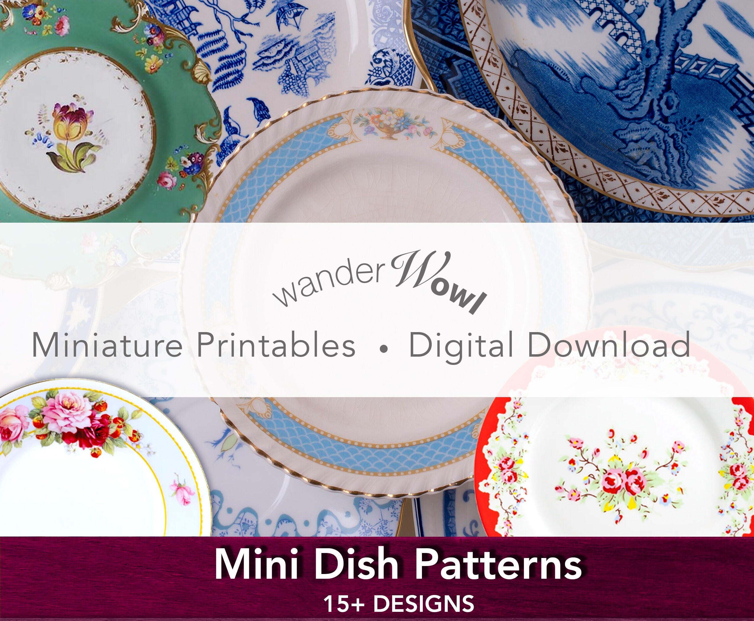 Miniature Dish Patterns, Instant Download, Dollhouse Plates, 12 ...