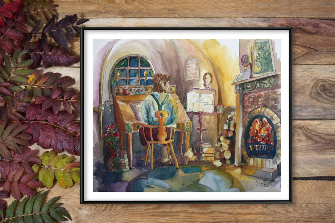A Hobbit Life: Bag End Study Print, Bilbo's Study, Watercolor Print ...