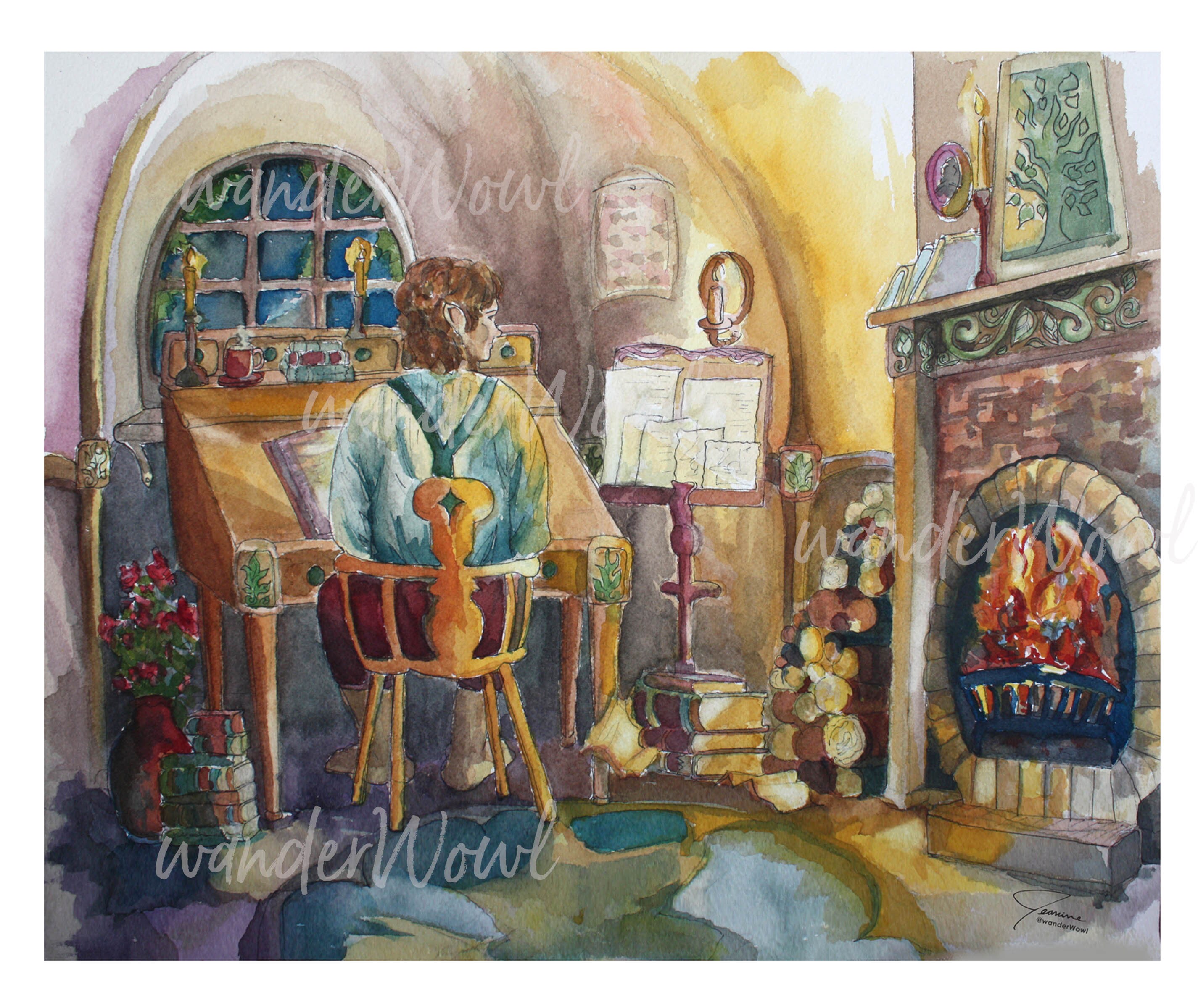 A Hobbit Life: Bag End Study Print, Bilbo's Study, Watercolor Print ...