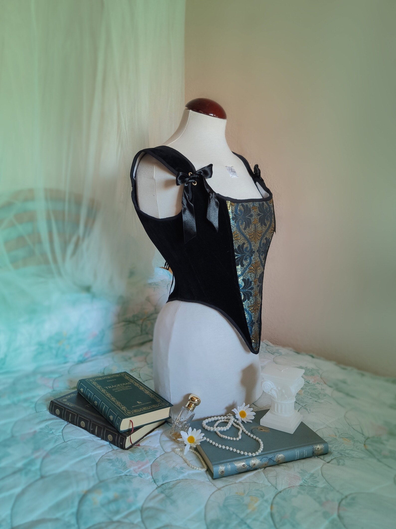 CUSTOM Black Velvet Corset With Brocade - Etsy