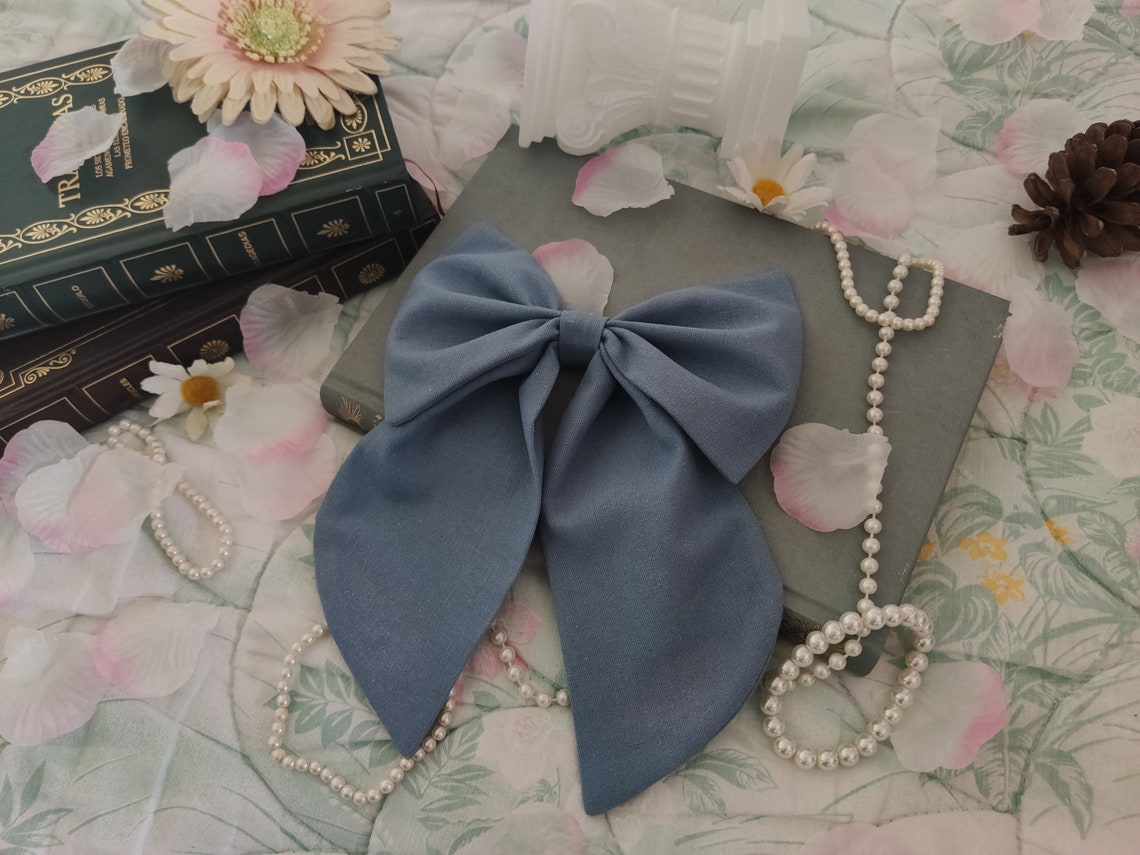 Linnen hair bow Cottagecore vintage aesthetic ribbon | Etsy