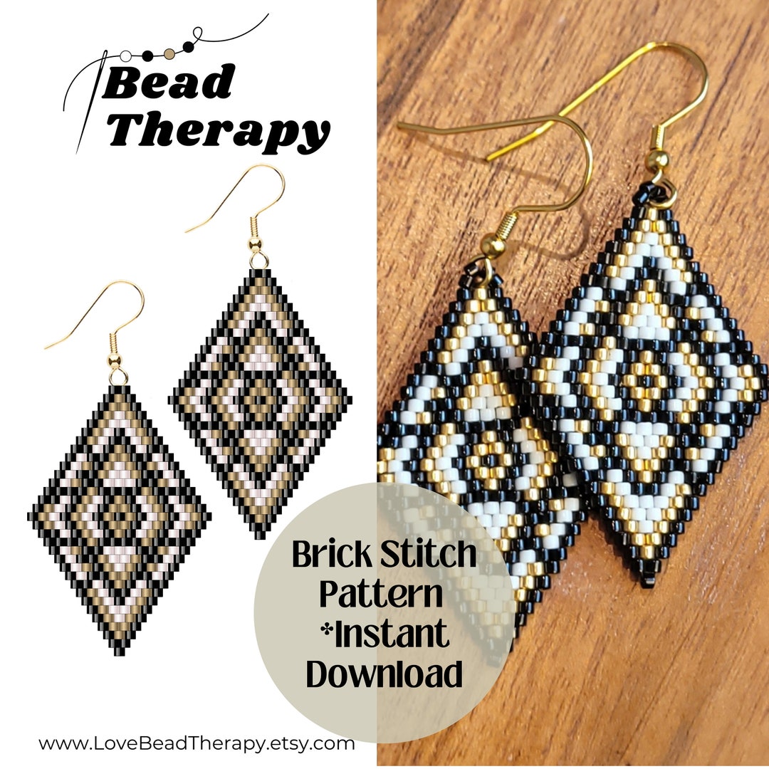 Bead Pattern for Diamond Brick Stitch Earrings, Black and Gold Earring ...