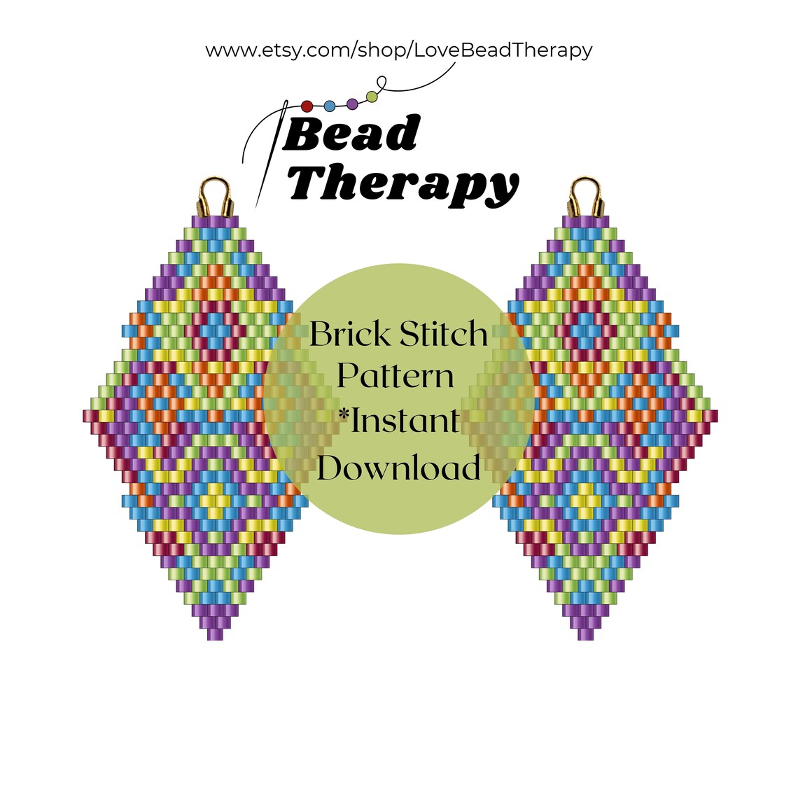 Colorful Brick Stitch Pattern, Beadweaving Pattern, Seed Beed Graph, Delica Pattern for Earrings ...