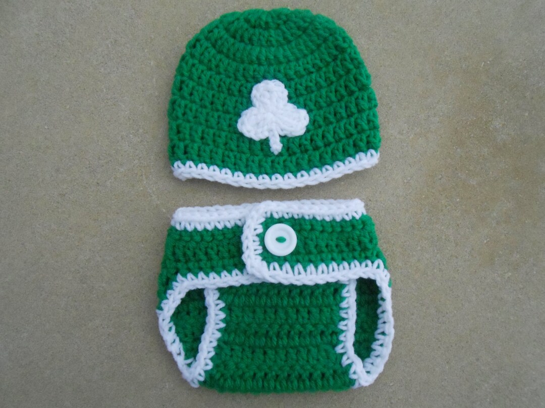 Irish Baby Beanie/hat and Diaper Cover Set Kelly Green With Shamrock - Etsy