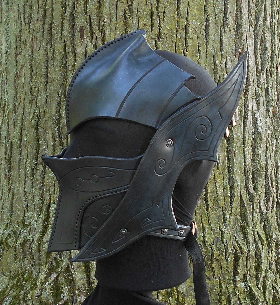 Skyrim Inspired Leather Ebony Helmet Mask Made To Order Dragon | Etsy