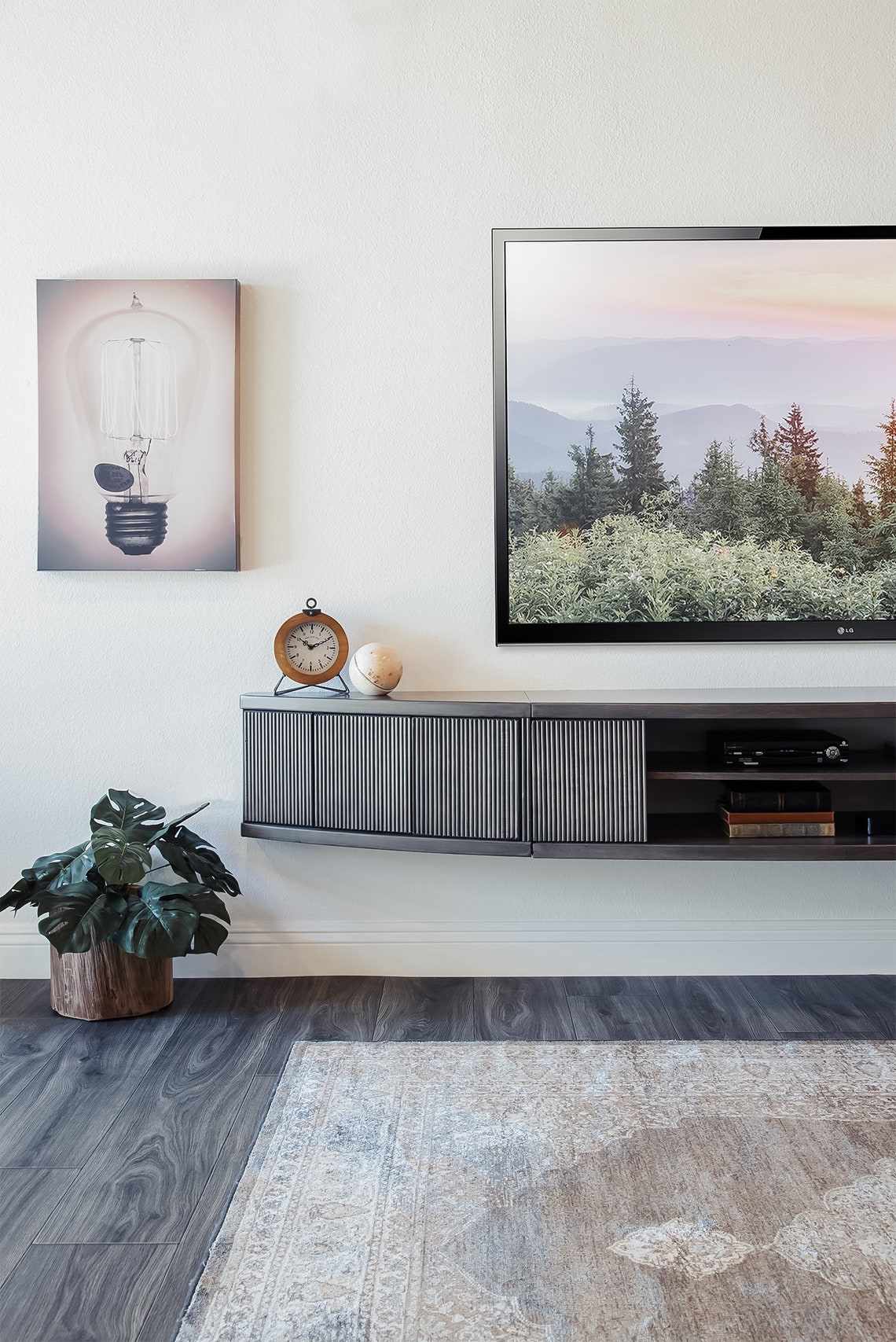 Gray Floating TV Stand Curved Wall Mount Entertainment Center | Etsy