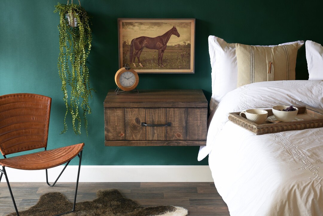 Rustic Wood Floating Nightstand Wall Mounted Drawer - Pine Creek ...