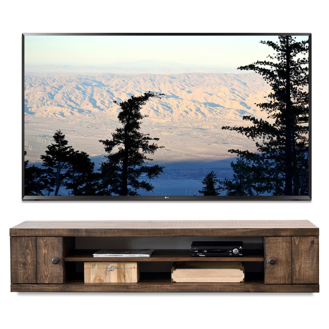 Cottage Rustic Wood Floating TV Stand Console - Farmhouse - Spice - Etsy