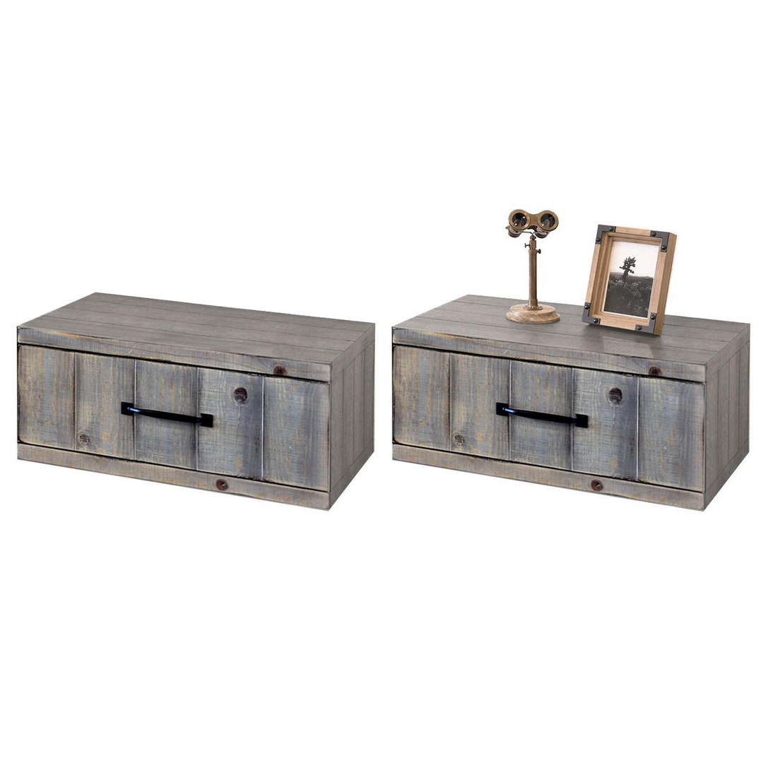 Gray Rustic Floating Nightstands Wall Mount Drawers - Farmhouse ...