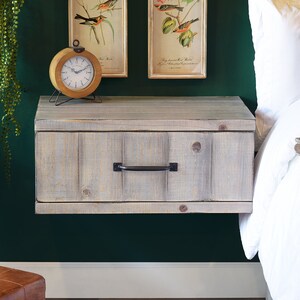Gray Rustic Floating Nightstands Wall Mount Drawers - Farmhouse ...