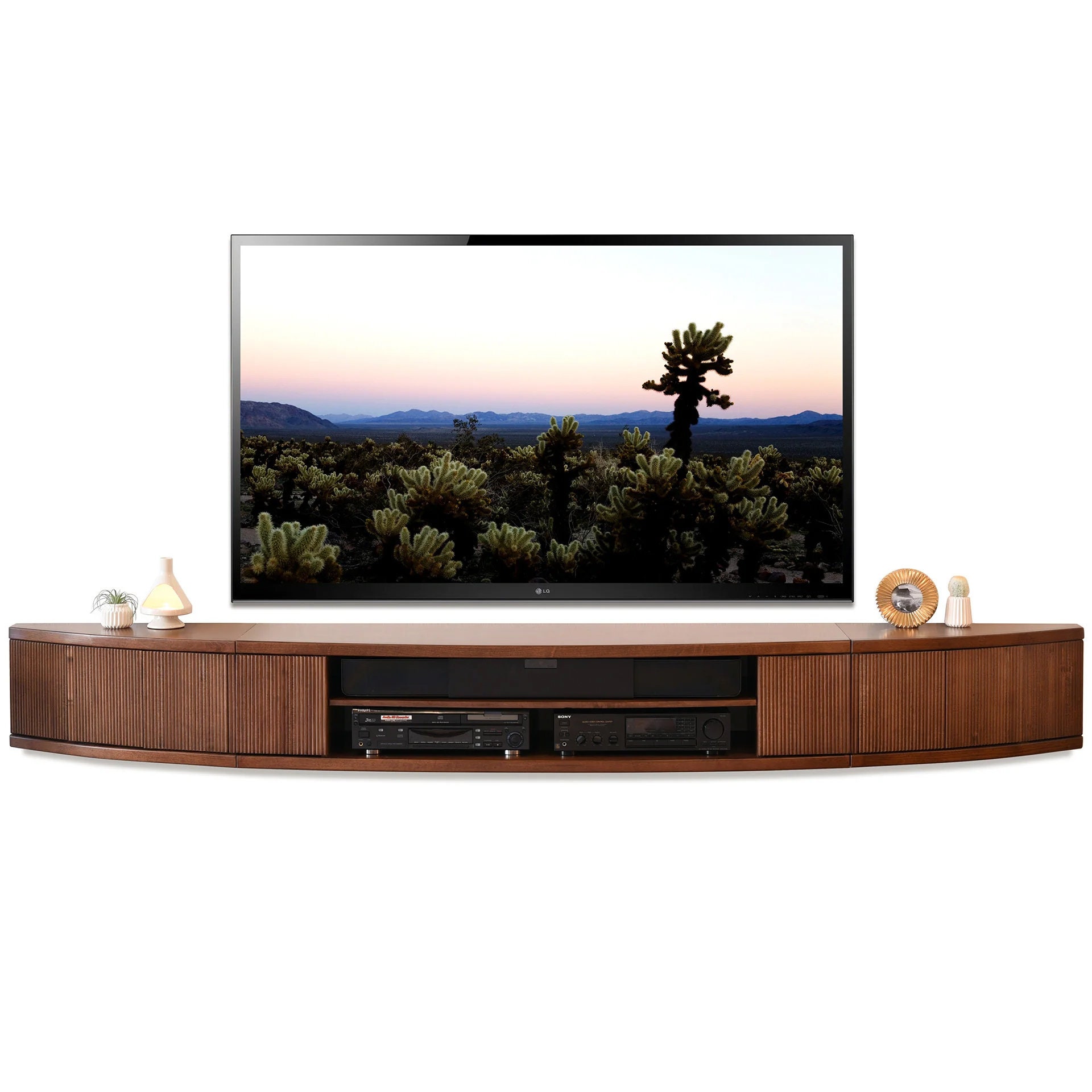 Floating TV Stand Mid Century Modern Entertainment Center Arc Mocha Etsy