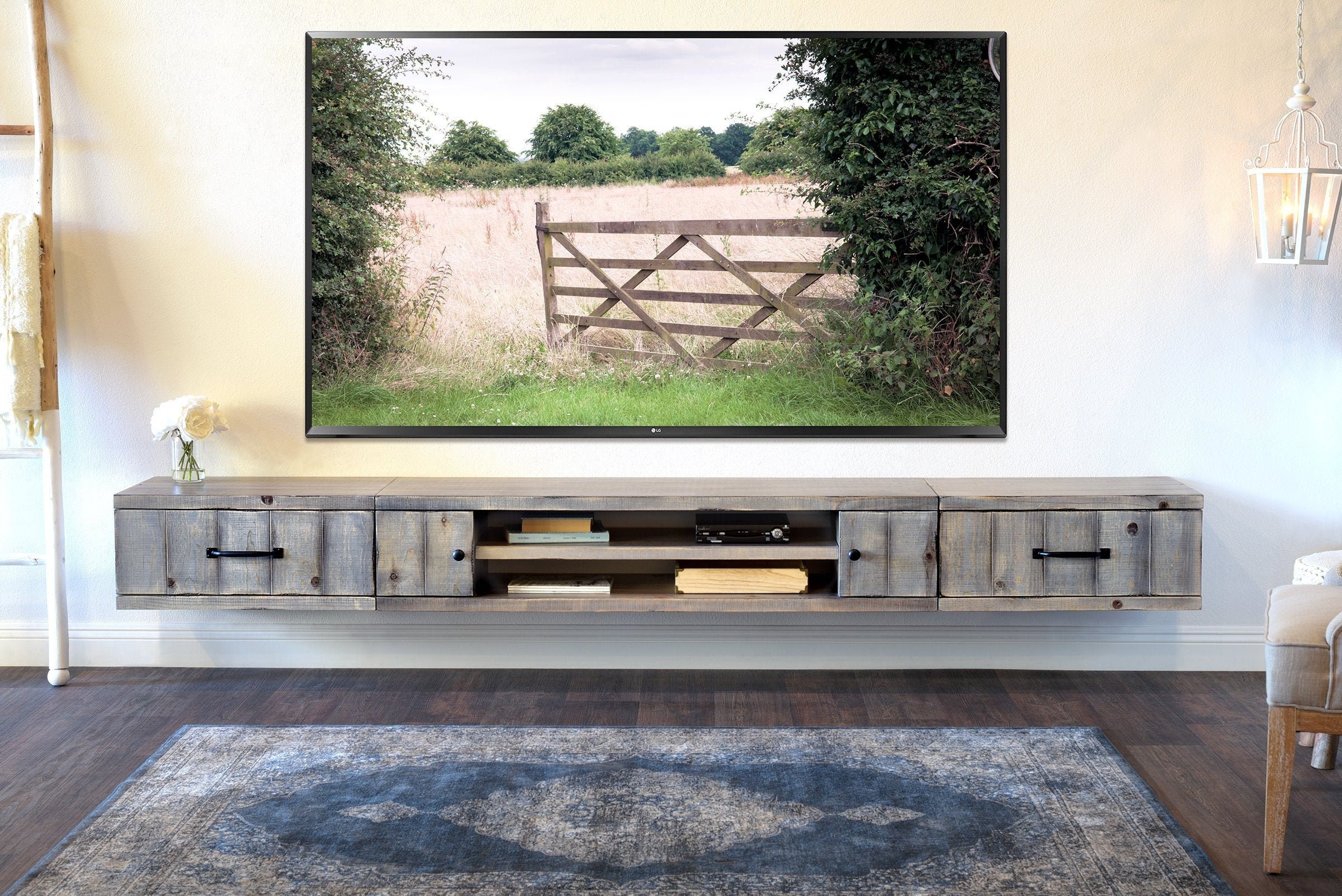 Gray Rustic Barn Wood Style Floating TV Stand Entertainment - Etsy Canada