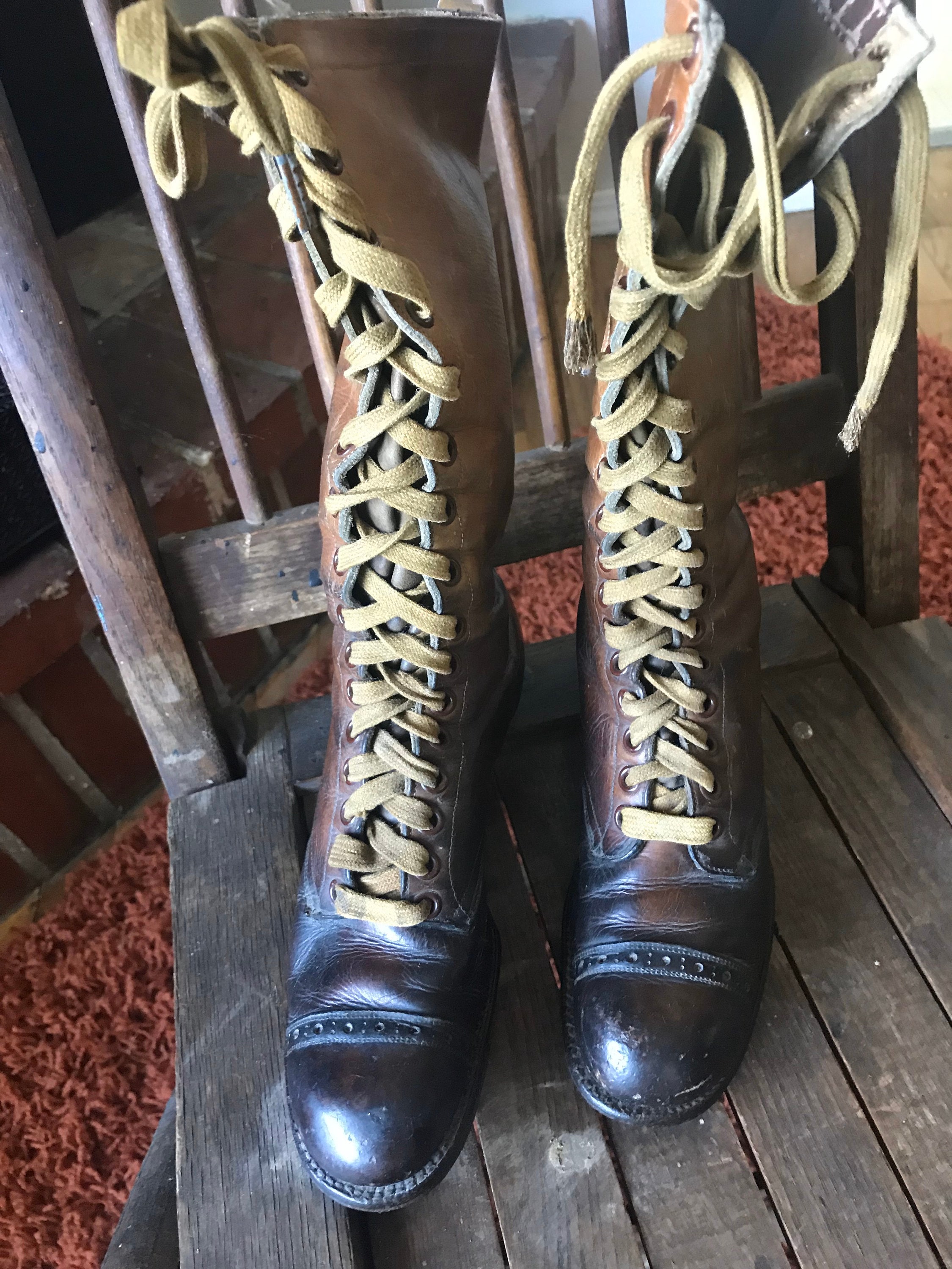 Rare Vintage Boots - Early 1900's Hiking Boots - Antique Tall Lace up ...