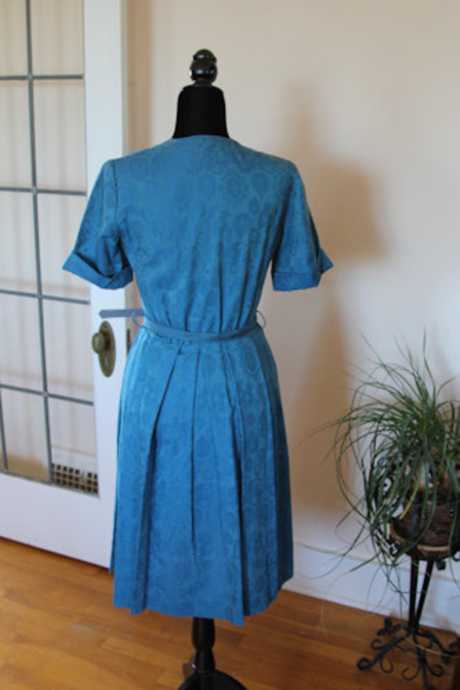 50's Vintage Coquette Shirt Waist Day Dress in Teal With 28" Waist - Etsy