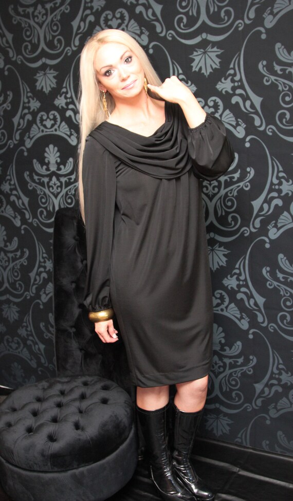1970's Halston III Black Disco Dress in Polyester, Si… - Gem