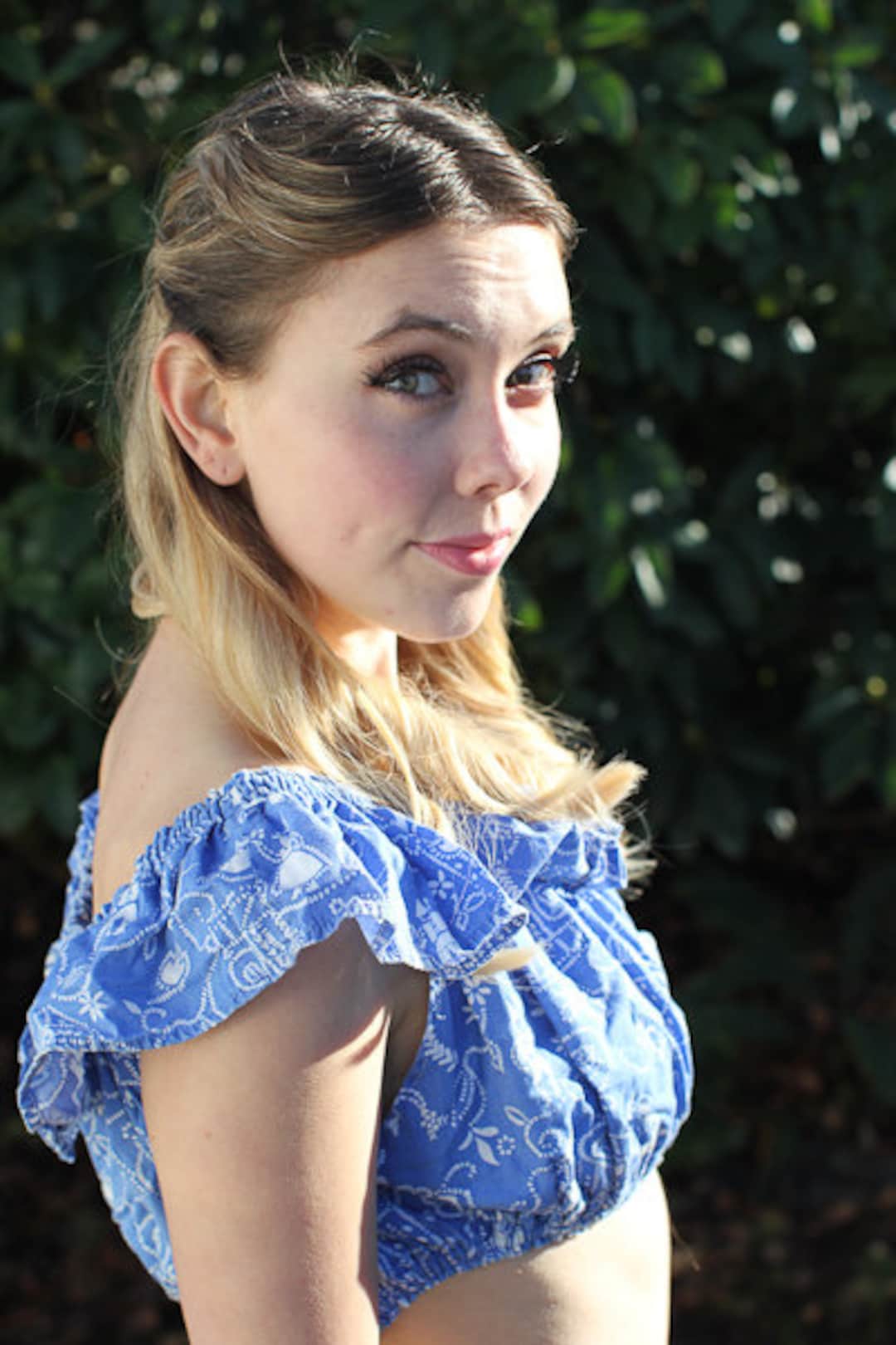 1970s Vintage Peasant Crop Top With Elastic And Ruffles Etsy