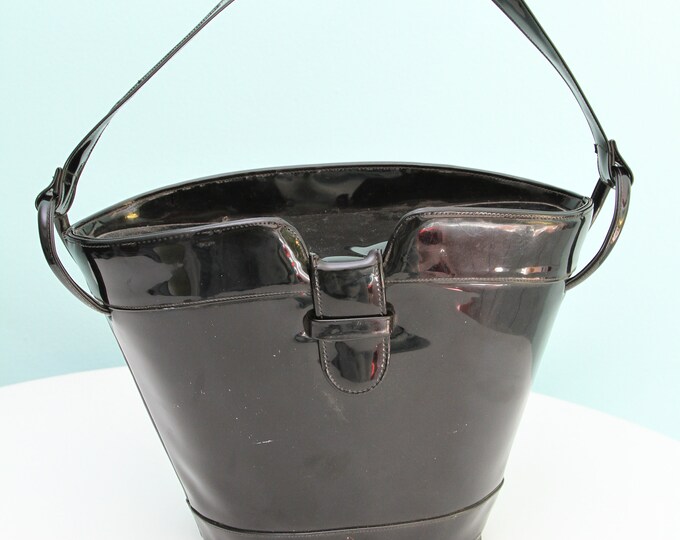 Mid Century Vintage 1960s Black Virginia Art Bucket Bag, Top Handle ...